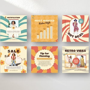 Retro Vibes Instagram Post Templates, Retro Instagram Canva Templates ...
