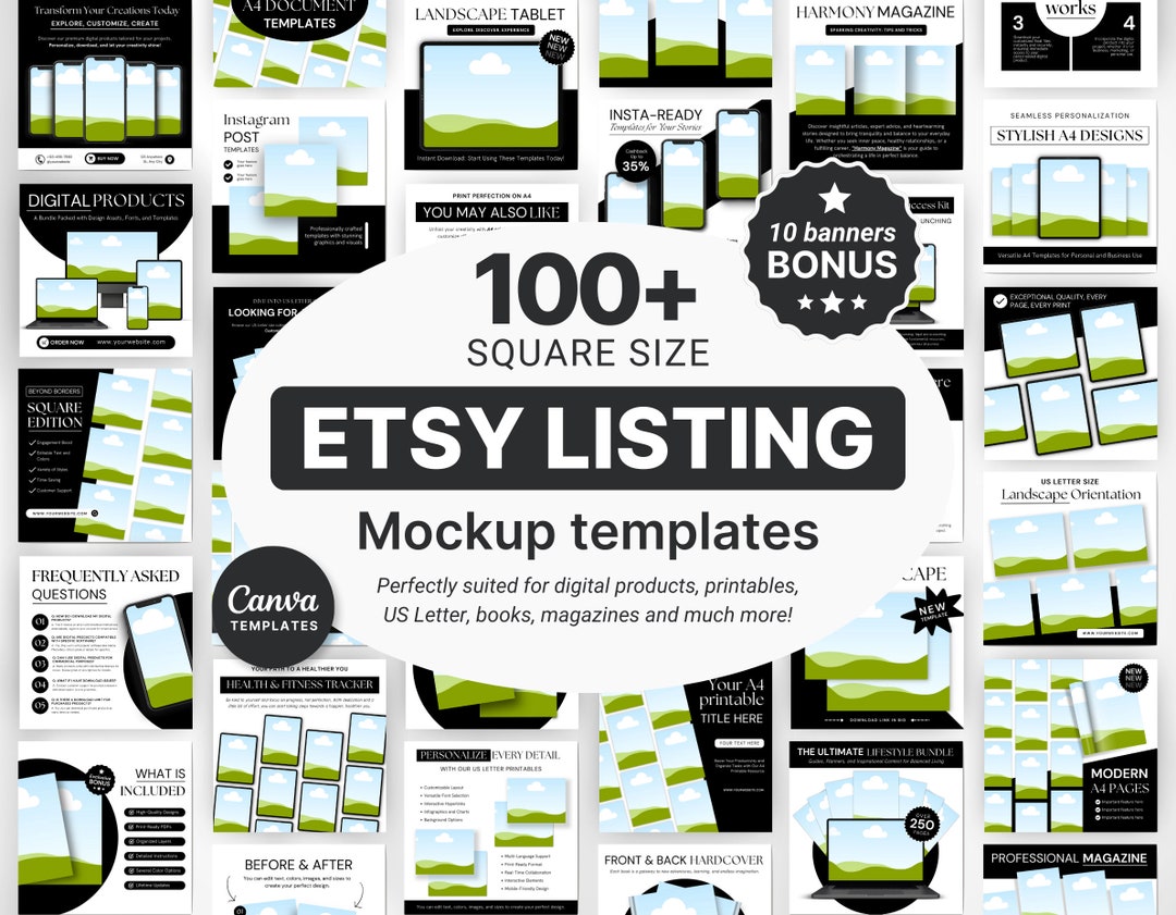 Etsy Digital Listing Mockups Black, Etsy Listing Templates for Digital ...