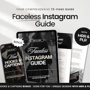 Faceless Instagram Guide With PLR MRR + Bonus 30 Days Viral Hooks & Captions, Done for You ...