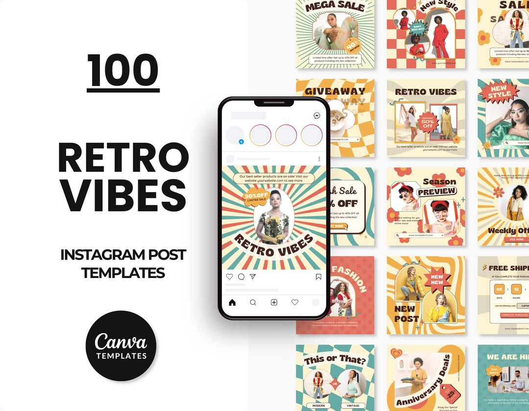 Retro Vibes Instagram Post Templates Retro Instagram - Etsy