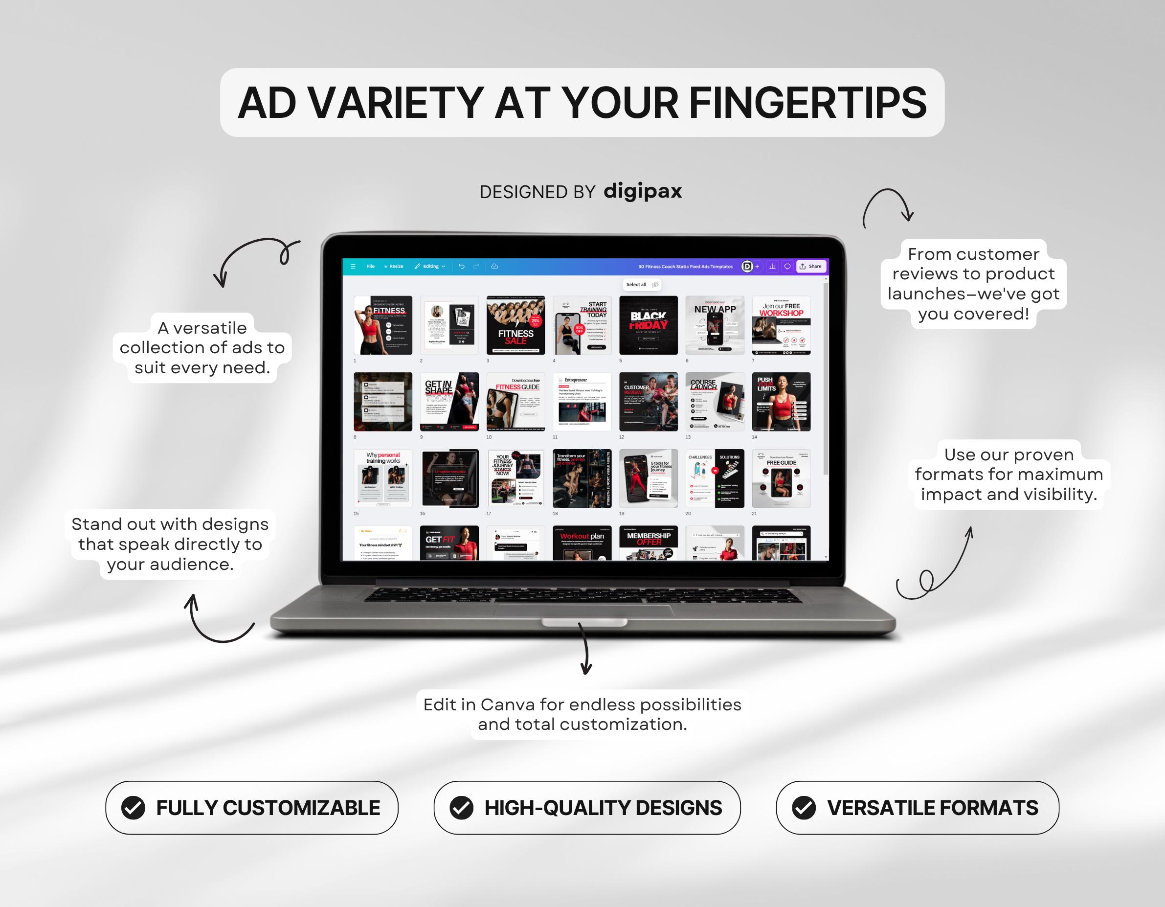Fitness Coach Static Ad Templates Canva, Meta Ads for Gym Coaches ...