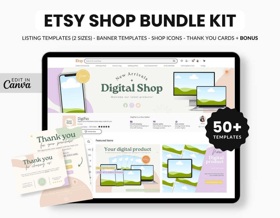Etsy Digital Shop Templates Bundle, Digital Products Shop Etsy Branding ...