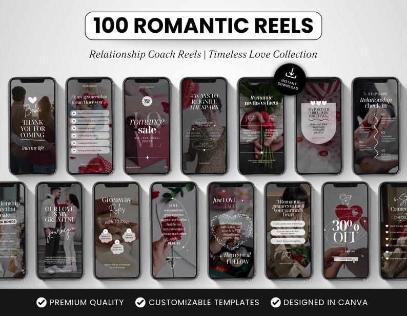 100 Romantic Instagram Reels Templates, Editable Canva Love Reels ...