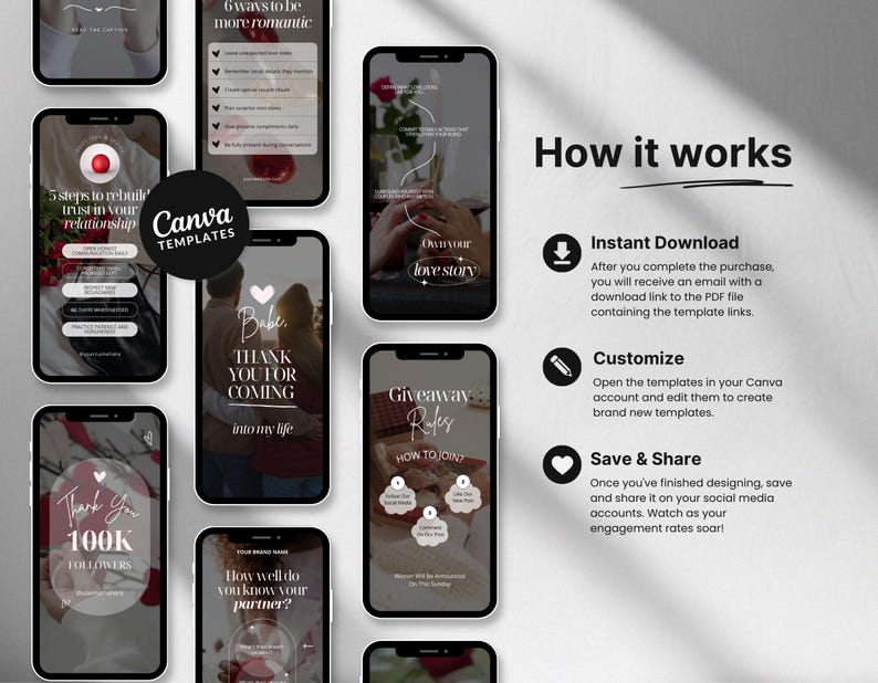 100 Romantic Instagram Reels Templates, Editable Canva Love Reels ...