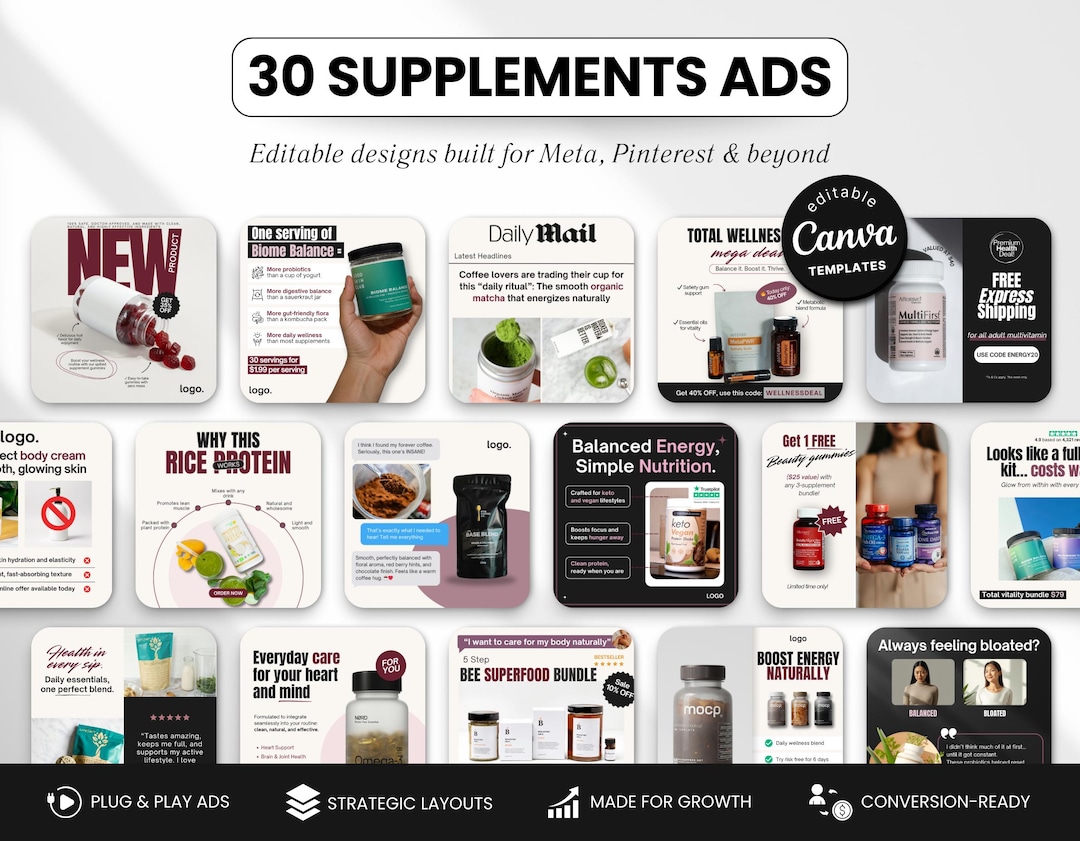 Supplement Ad Templates Canva, Wellness & Nutrition Static Ads for ...