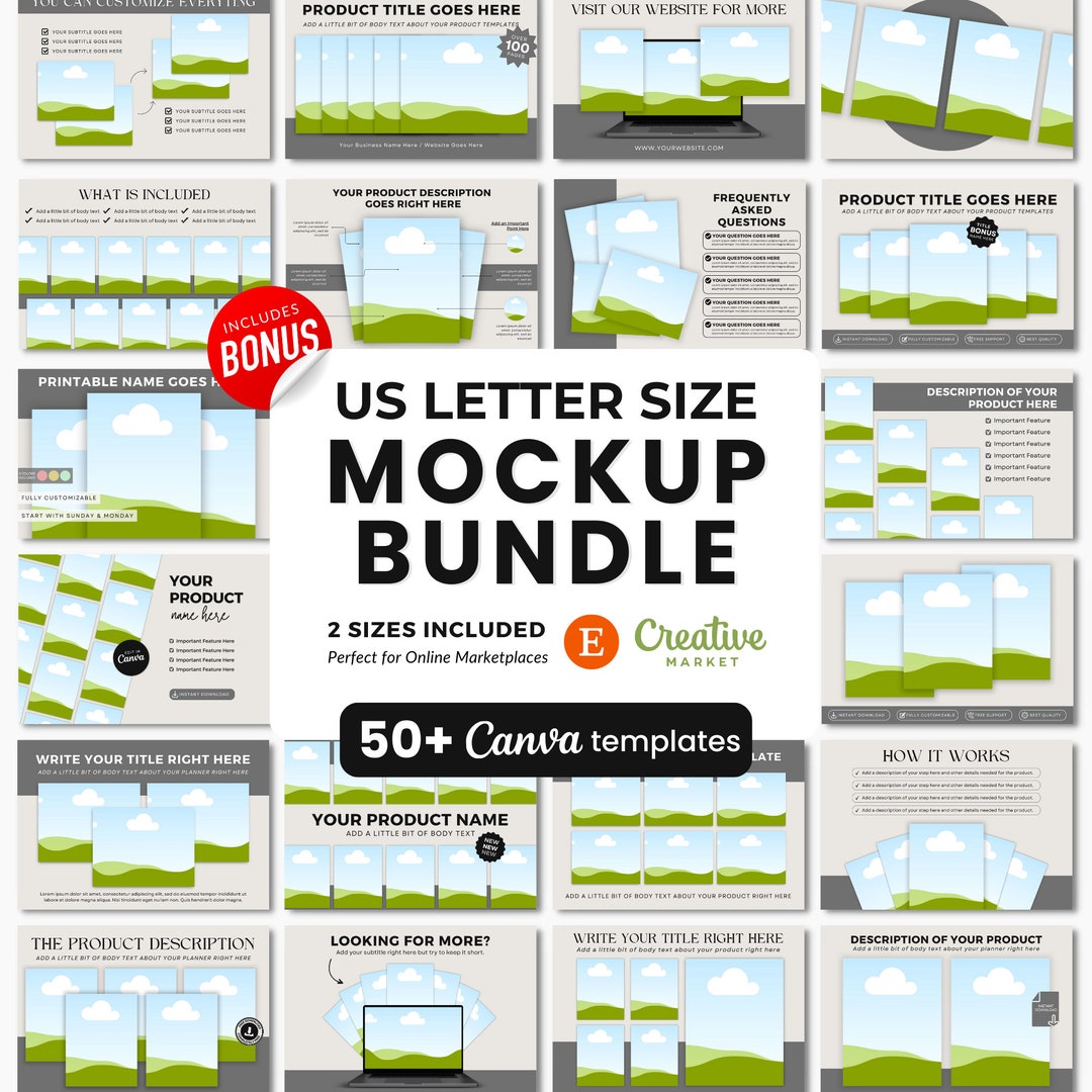 US Letter Size Listing Mockups Bundle, US Letter Printables Mockup ...