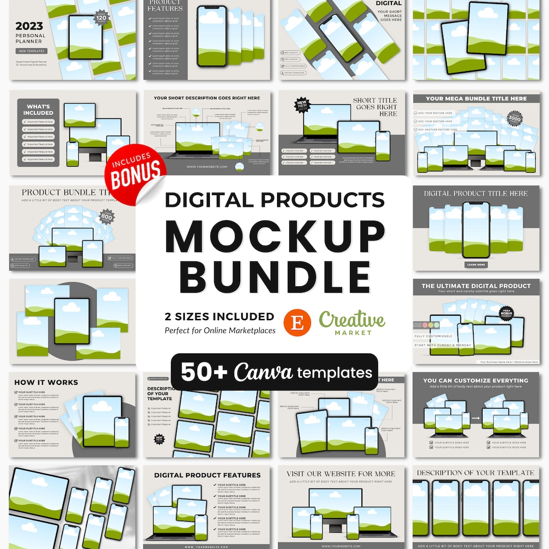 Digital Products Mockup Templates Bundle, Etsy Listing Template for ...