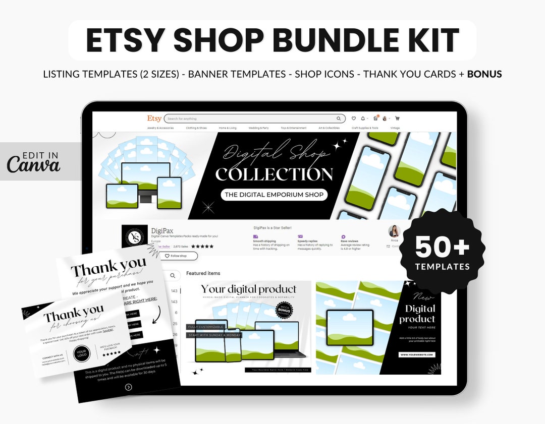 Etsy Digital Shop Templates Bundle, Digital Products Shop Etsy Branding ...