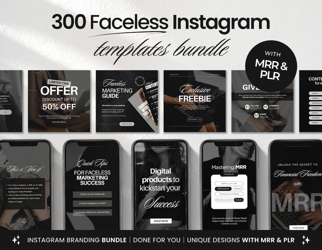 Faceless Instagram Templates Bundle With PLR & MRR , Instagram Faceless ...