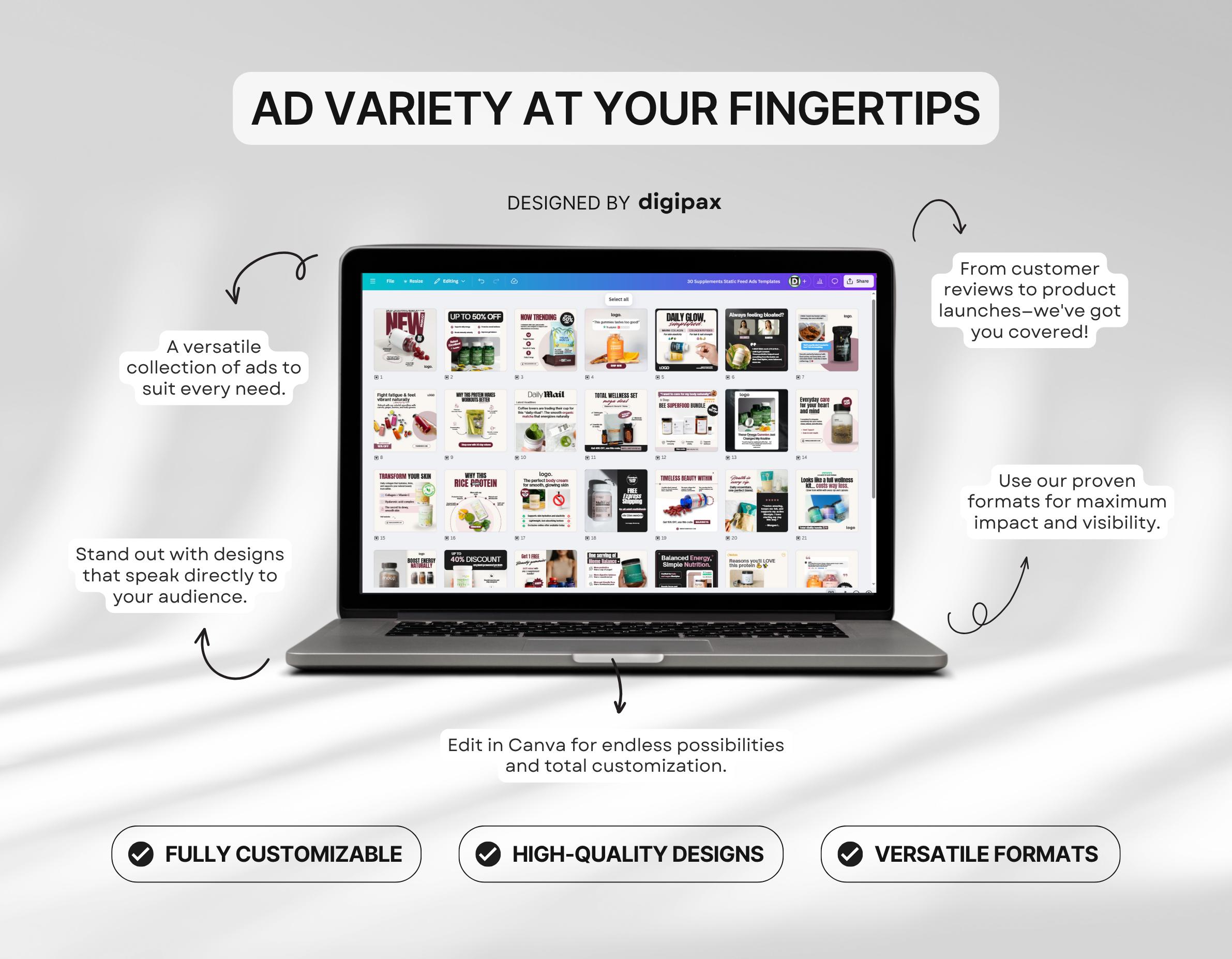 Supplement Ad Templates Canva, Wellness & Nutrition Static Ads for ...