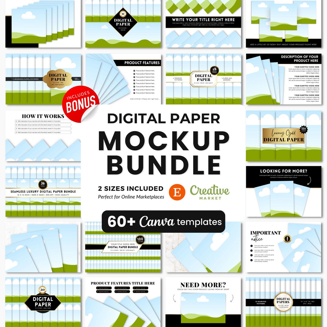 Digital Paper Mockup Templates Bundle Luxury, Etsy Listing Template for ...