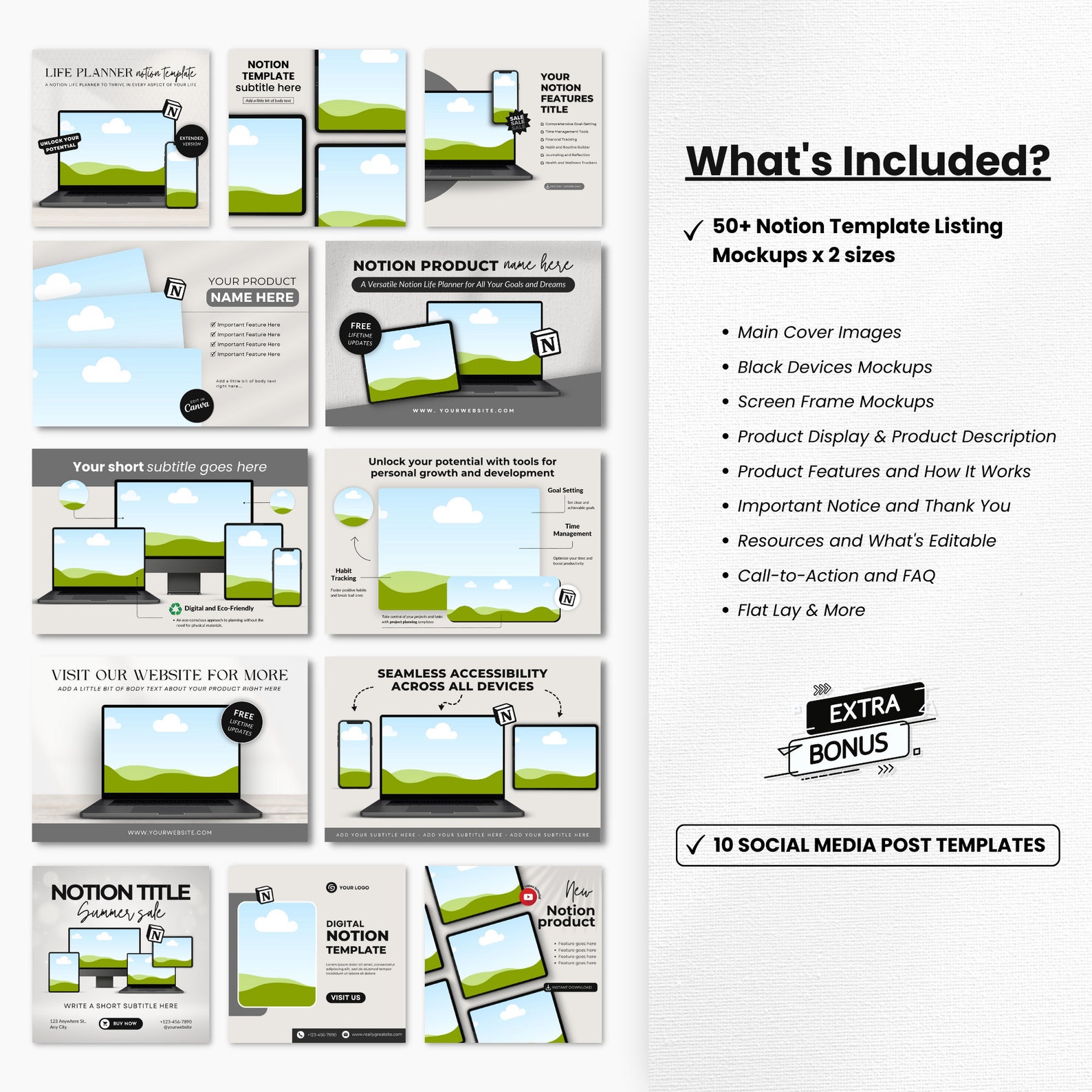 Notion Template Canva Mockups Bundle, Notion Mockup Canva Templates ...