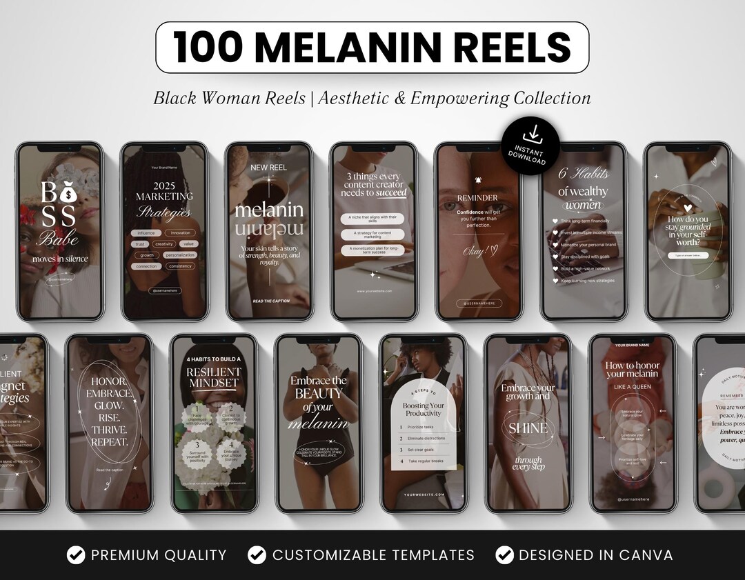 100 Melanin Instagram Reels Templates, Black Woman Canva Reels ...
