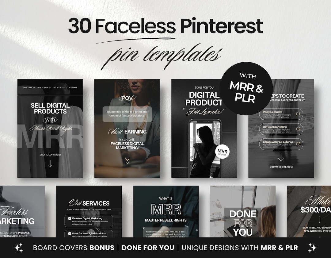 Faceless Pinterest Pin Templates Bundle With PLR & MRR, Aesthetic ...