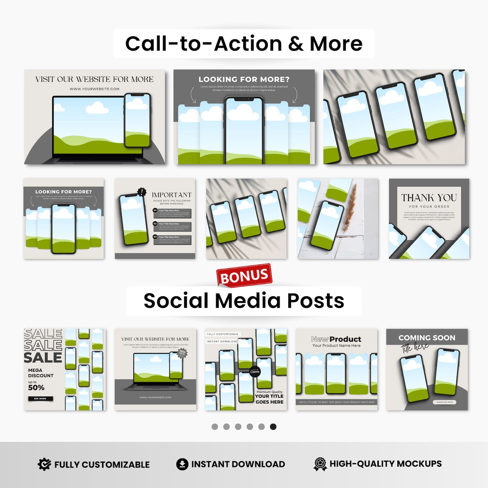 Smartphone Canva Mockup Templates Bundle, Etsy Listing Template for ...