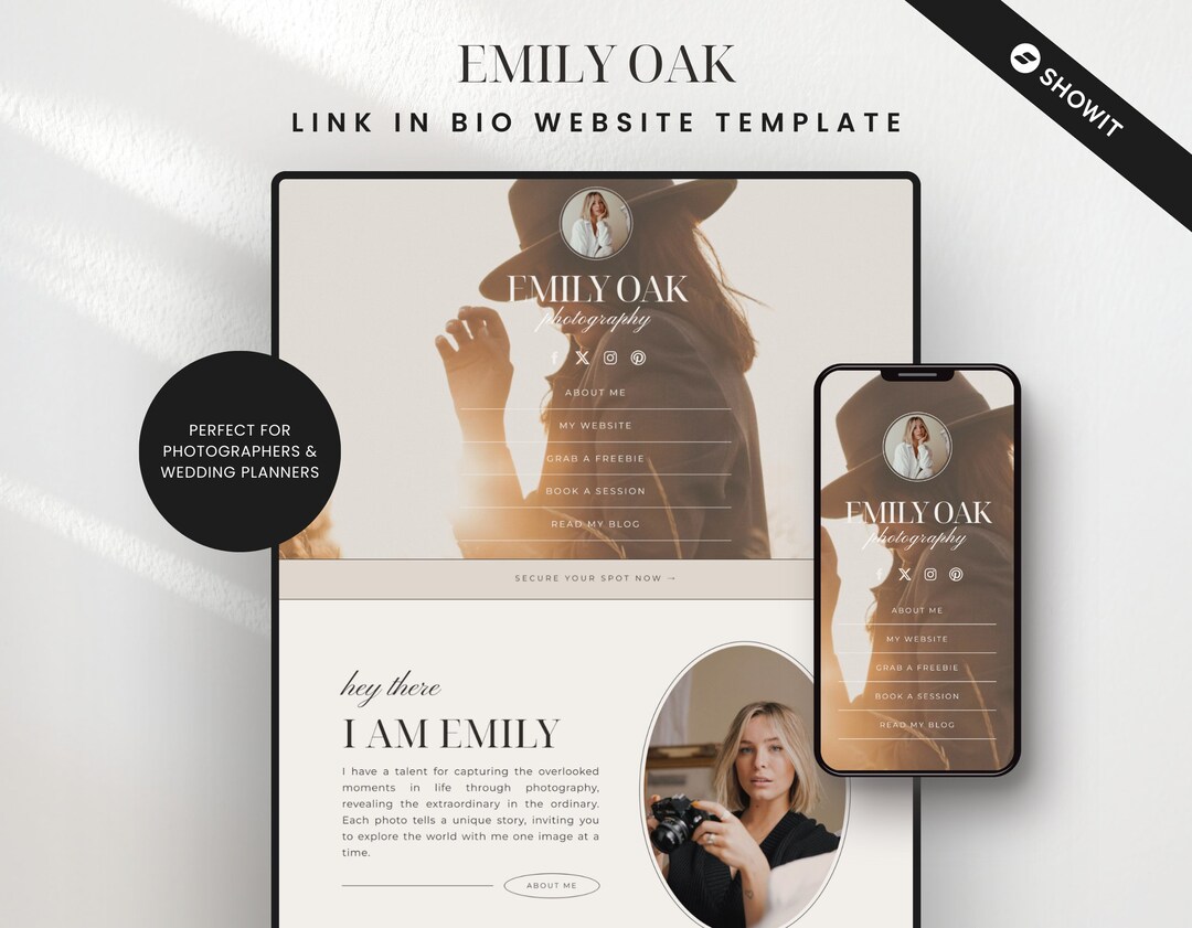 Showit Link in Bio Template Photographer, Showit Aesthetic Instagram ...