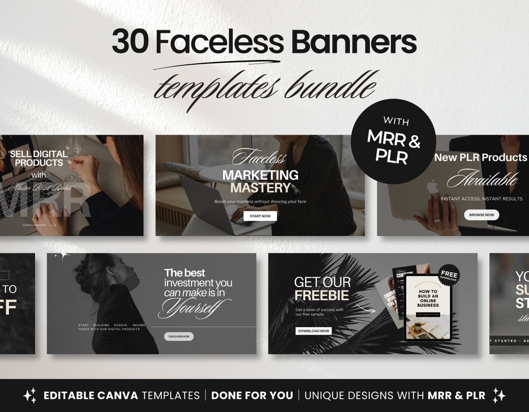 Faceless Website Banner Templates With PLR & MRR, Aesthetic Faceless ...