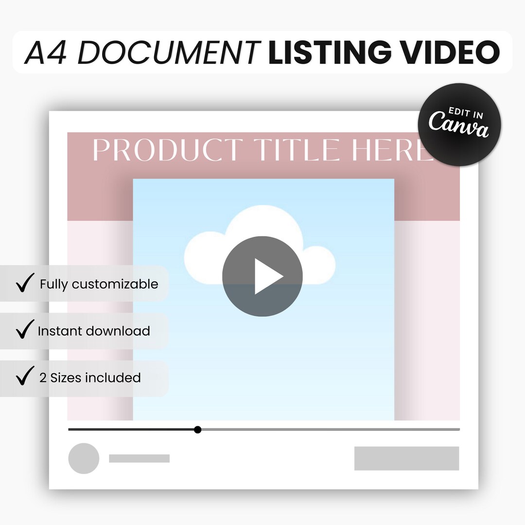 Etsy A4 Document Listing Video Template Canva, Printables Square ...