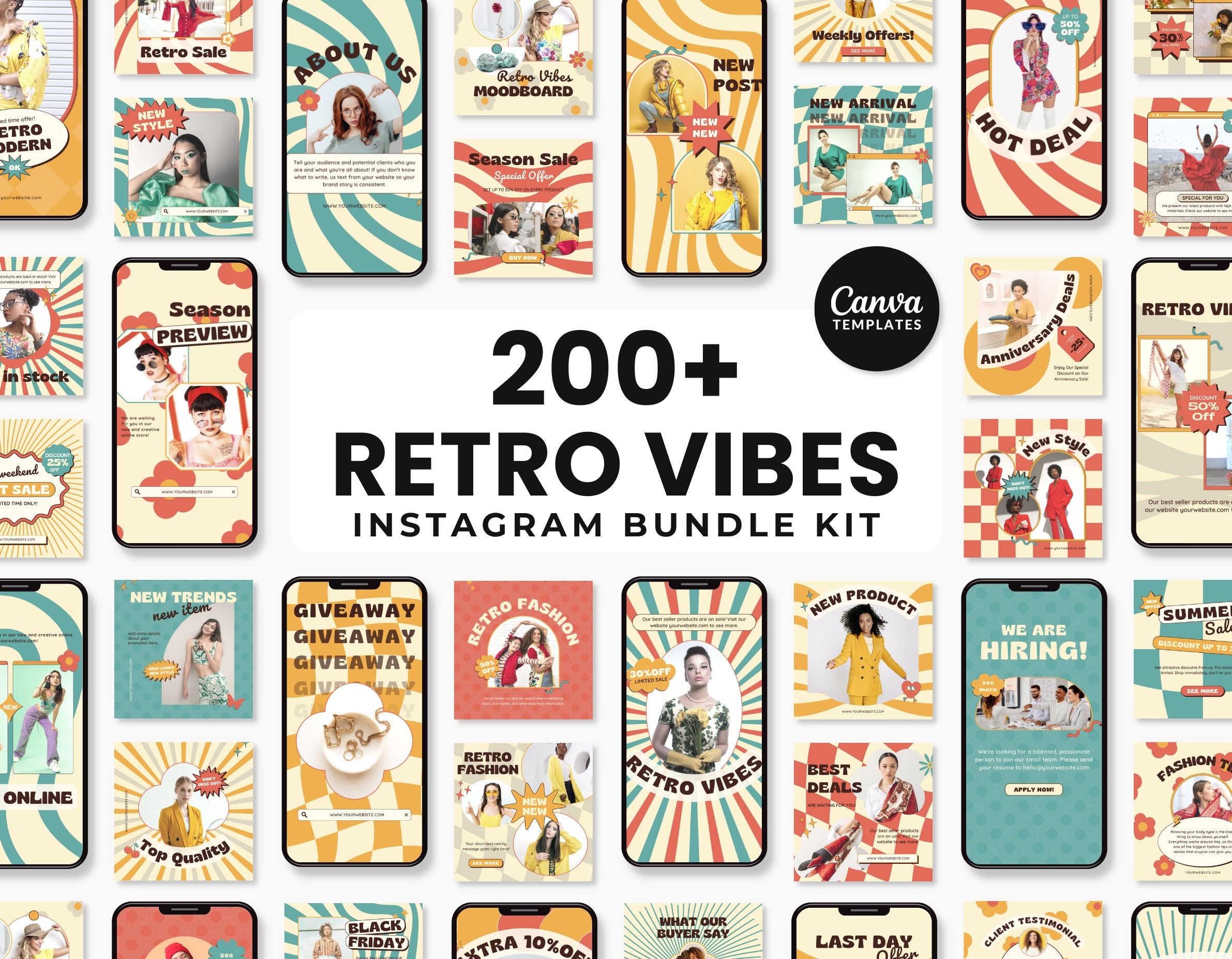 Retro Vibes Instagram Templates Bundle Kit Retro Instagram - Etsy