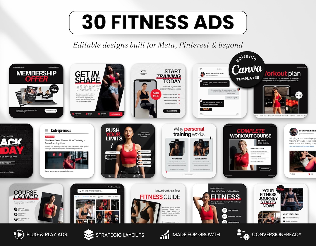 Fitness Coach Static Ad Templates Canva, Meta Ads for Gym Coaches ...