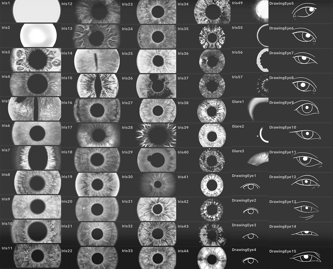 Eyes Brushes, Iris Brushset Procreate, Makeup Stamps, Digital Textured ...