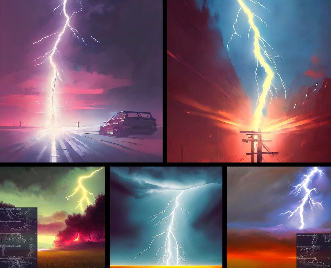 Lightning Brushes, Real Thunderstorm Brushset Procreate, Lightning Strike Stamps, Digital ...