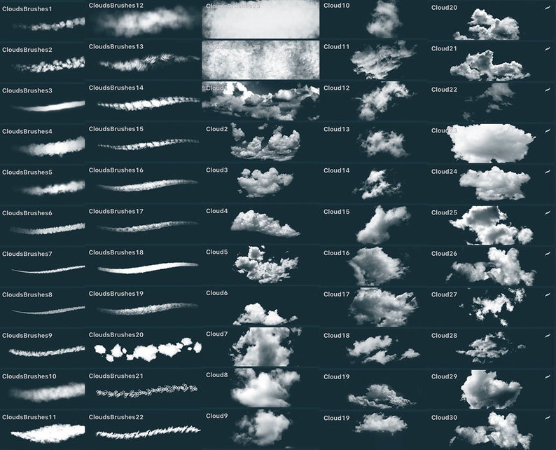 Cloud Brushes, Sky Brushset Procreate, Cloudy Sky Stamps, Digital Textured Realistic Sky, Mist ...