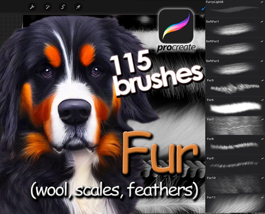 Fur Brushes, Animal Hair Brushset Procreate, Fur Stamps, Digital ...