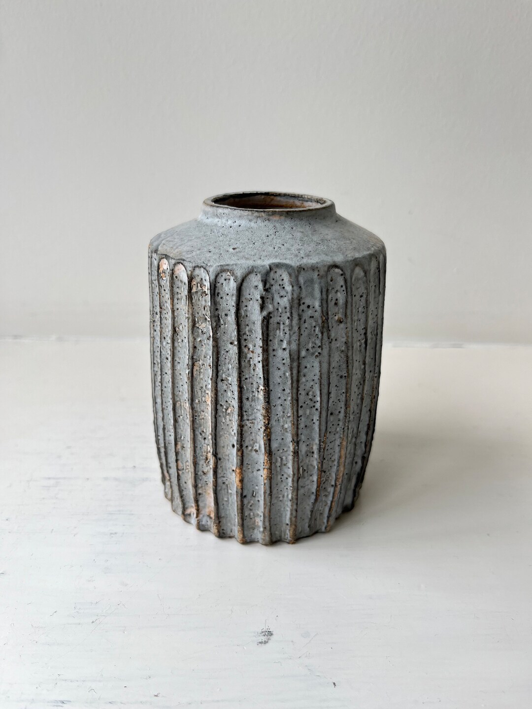Danish Studio Grey Grooved Ceramic Vase. Handmade Stoneware Ceramic ...