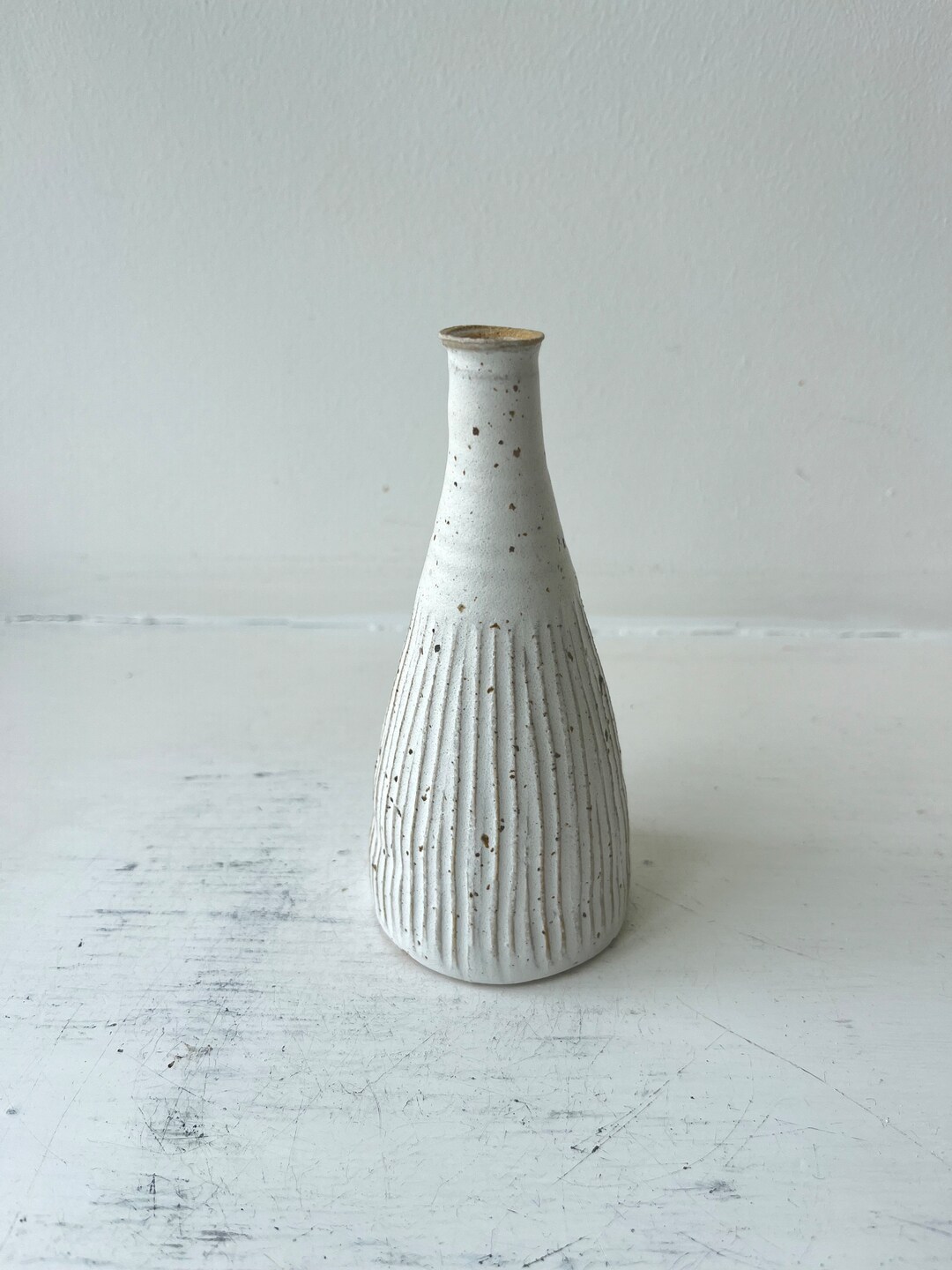 Danish Studio Ceramic Grooved White Handmade Bud Vase. Handcrafted ...
