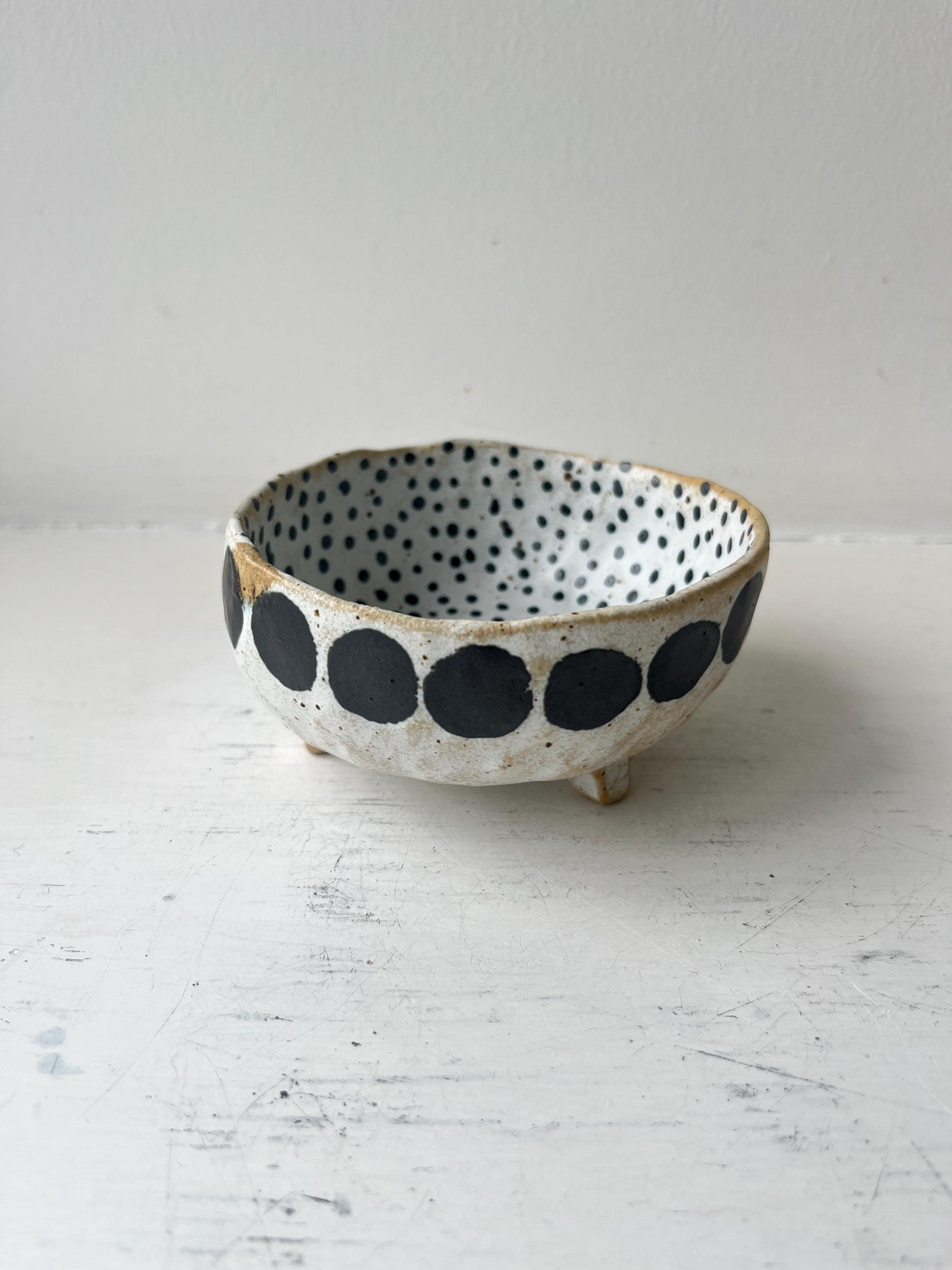 Danish Handmade Ceramic Footed Dish: White With Black Spots - Etsy