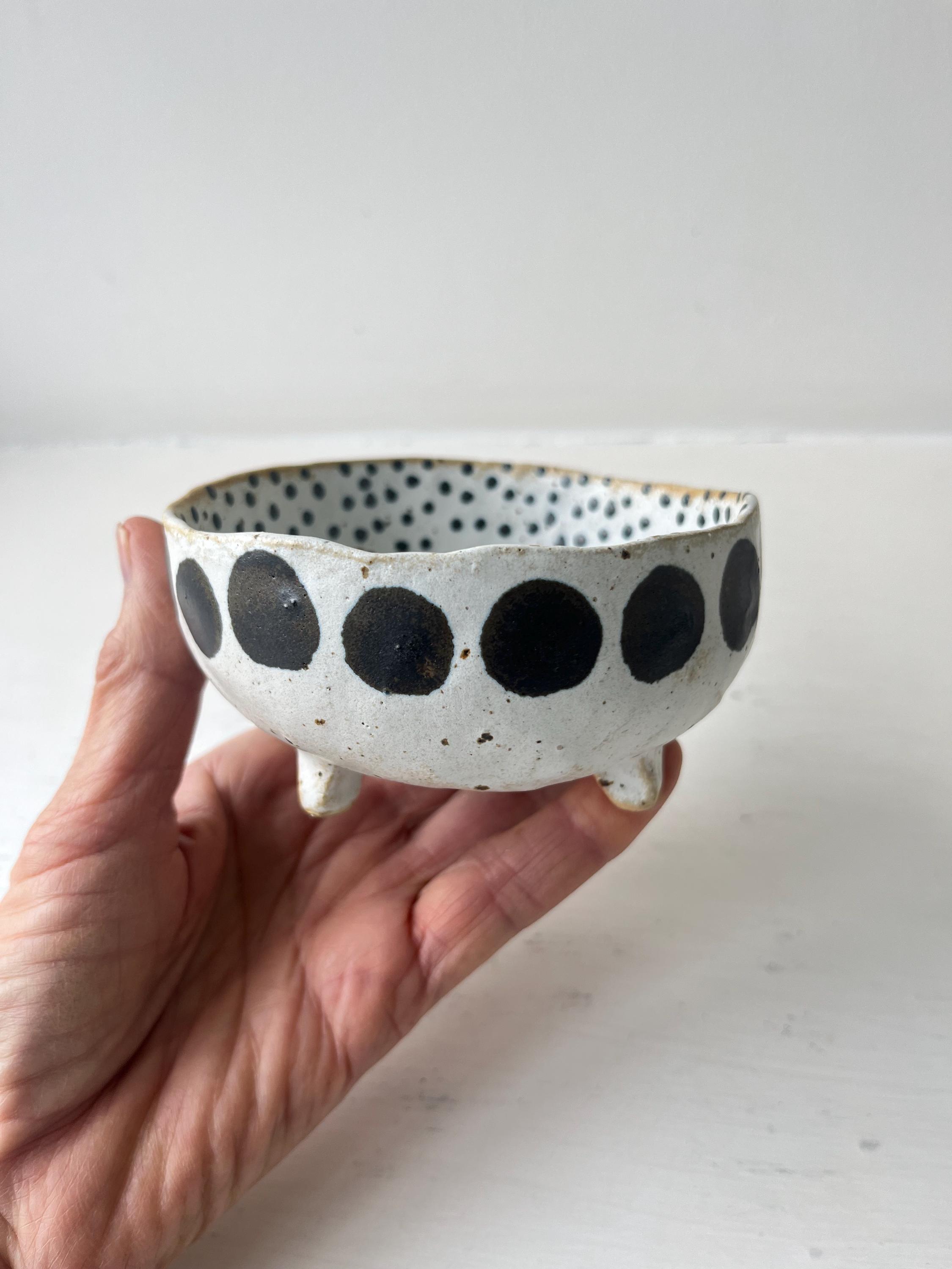 Danish Handmade Ceramic Footed Dish: White With Black Spots - Etsy