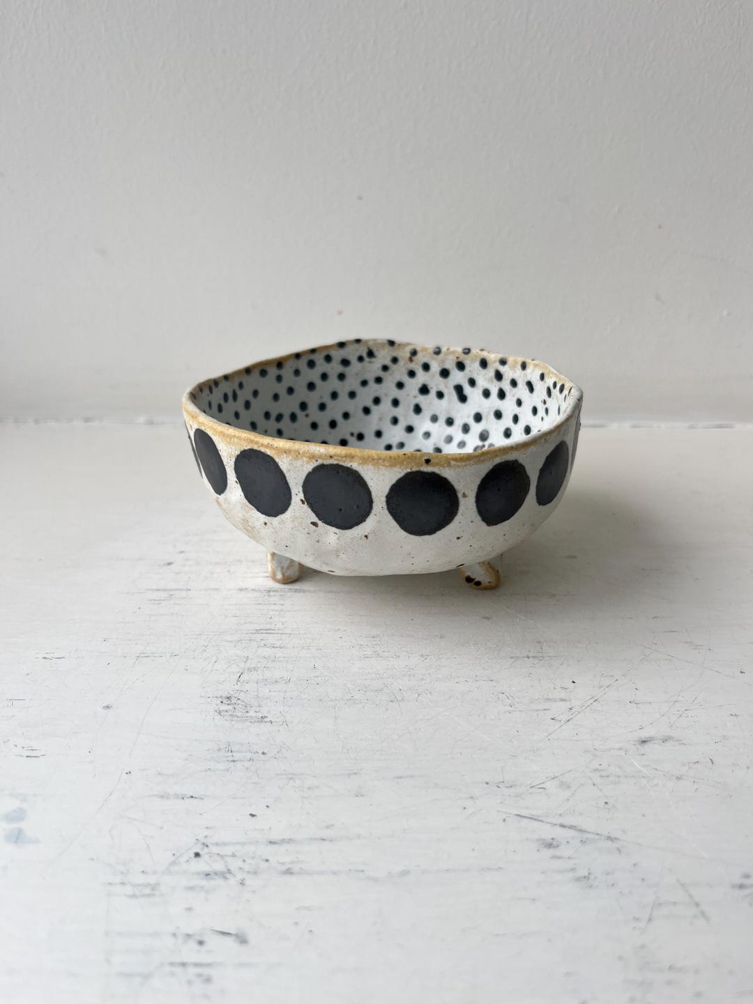 Danish Handmade Ceramic Footed Dish: White With Black Spots - Etsy