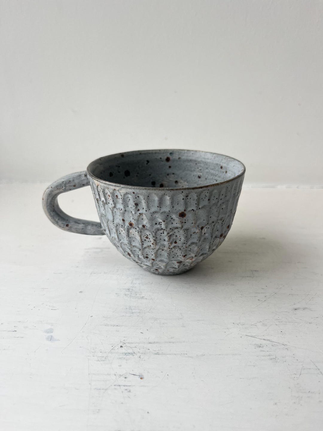 Handmade Ceramic Grey Coffee Tea Cups With Carvings and Speckles ...