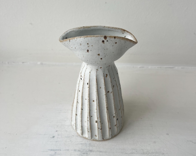 Danish Studio Ceramic Grooved White Vase Candle Holder. Handcrafted ...