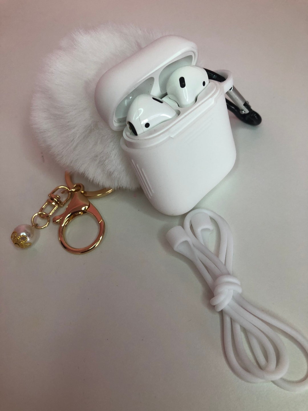 Apple AirPod Case W/pompom Keychain and Strap Silicone - Etsy