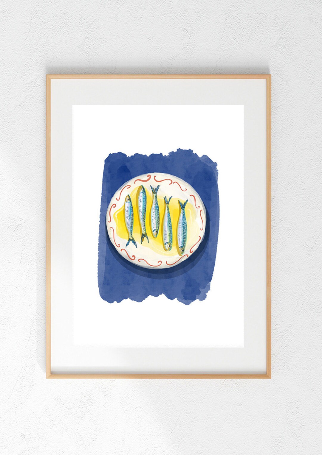 Food Illustration, Watercolour Sardines on Plate, A4, A3, A2 Giclee ...