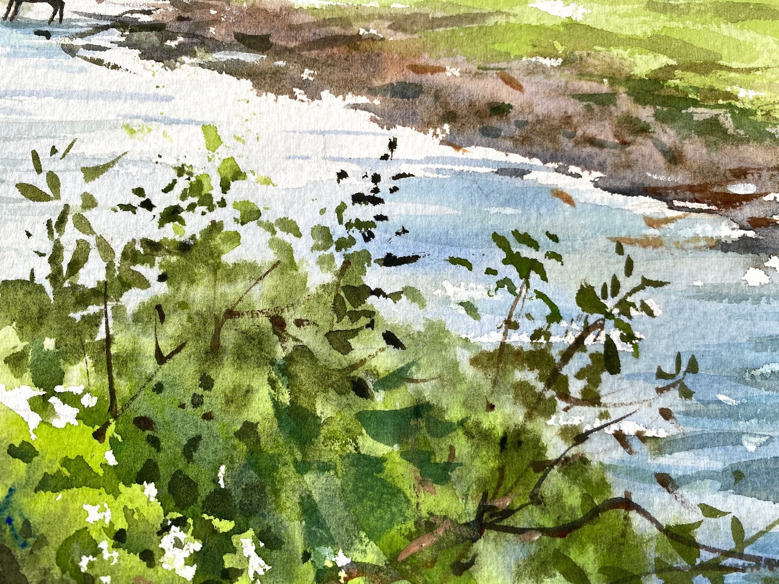 River Painting Watercolor Original River Landscape Art Deer | Etsy