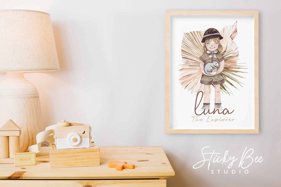 Dinosaur Nursery Print, Explorer Girl, Botanical Art, Personalized Baby ...