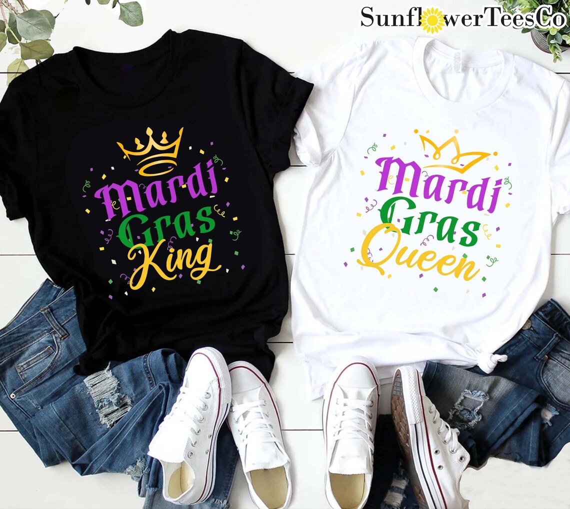 Mardi Gras King and Queen Matching Couple Tee, Mardi Gras His & Hers ...