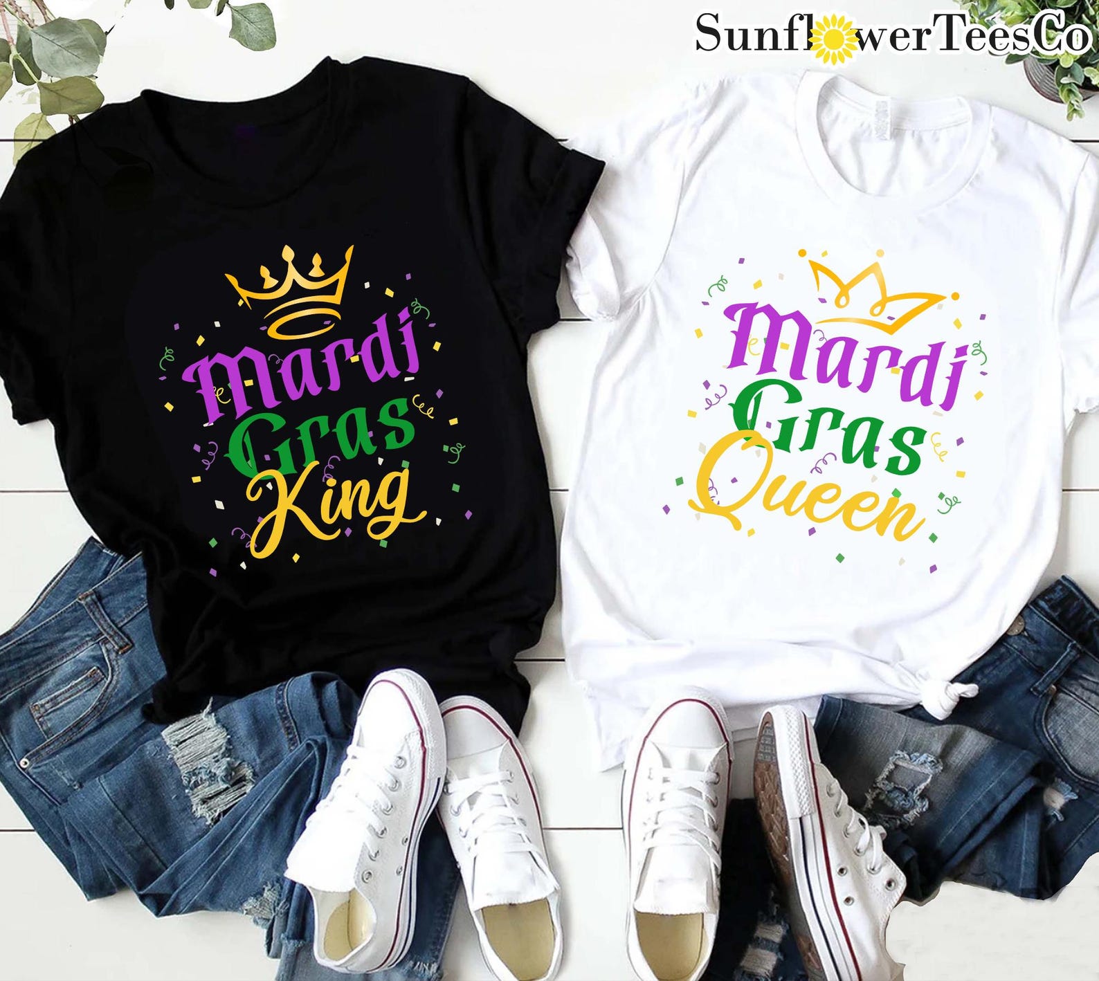 Mardi Gras King and Queen Matching Couple Tee, Mardi Gras His & Hers ...