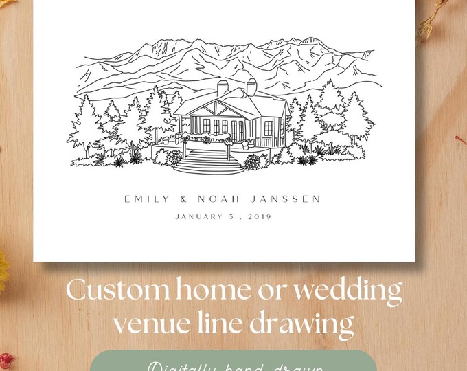 Custom Home Line Drawing | Digitally Hand-drawn Gift | House Warming ...