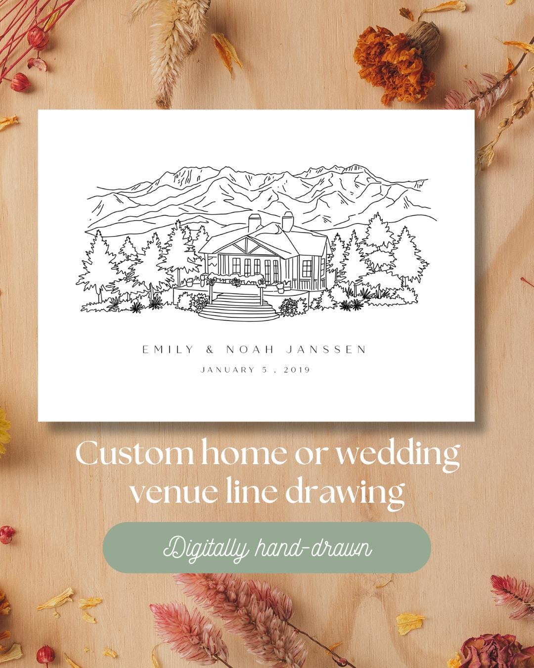 Custom Wedding Venue Drawing | Digitally Hand-drawn Wedding Gift ...
