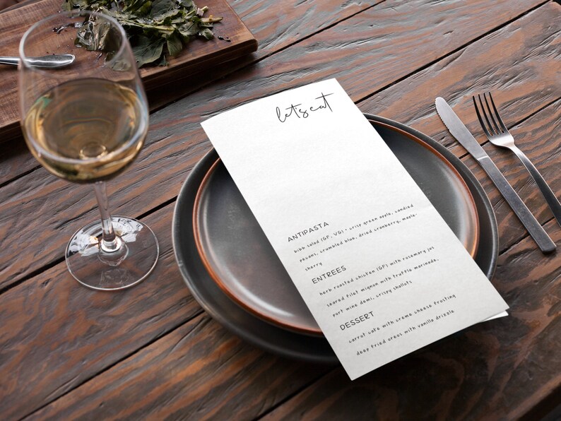 Minimal Menu Template, Wedding Reception Menu, 4x11 Menu and a 4x8 Menu ...