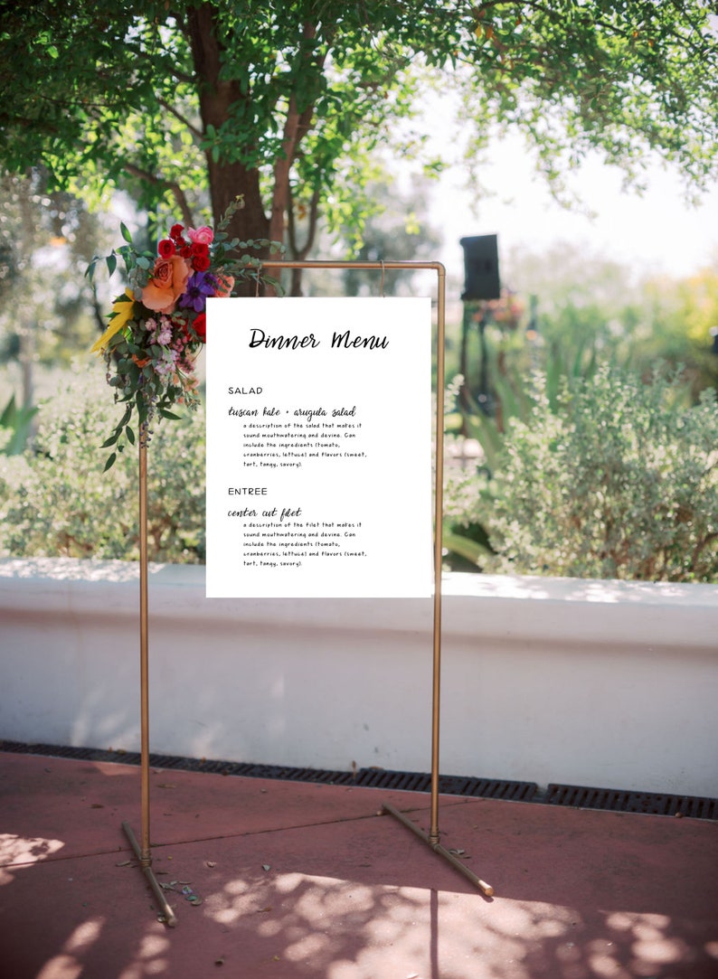Large Dinner Menu Sign, Minimalist Menu Sign, Wedding Reception Sign ...