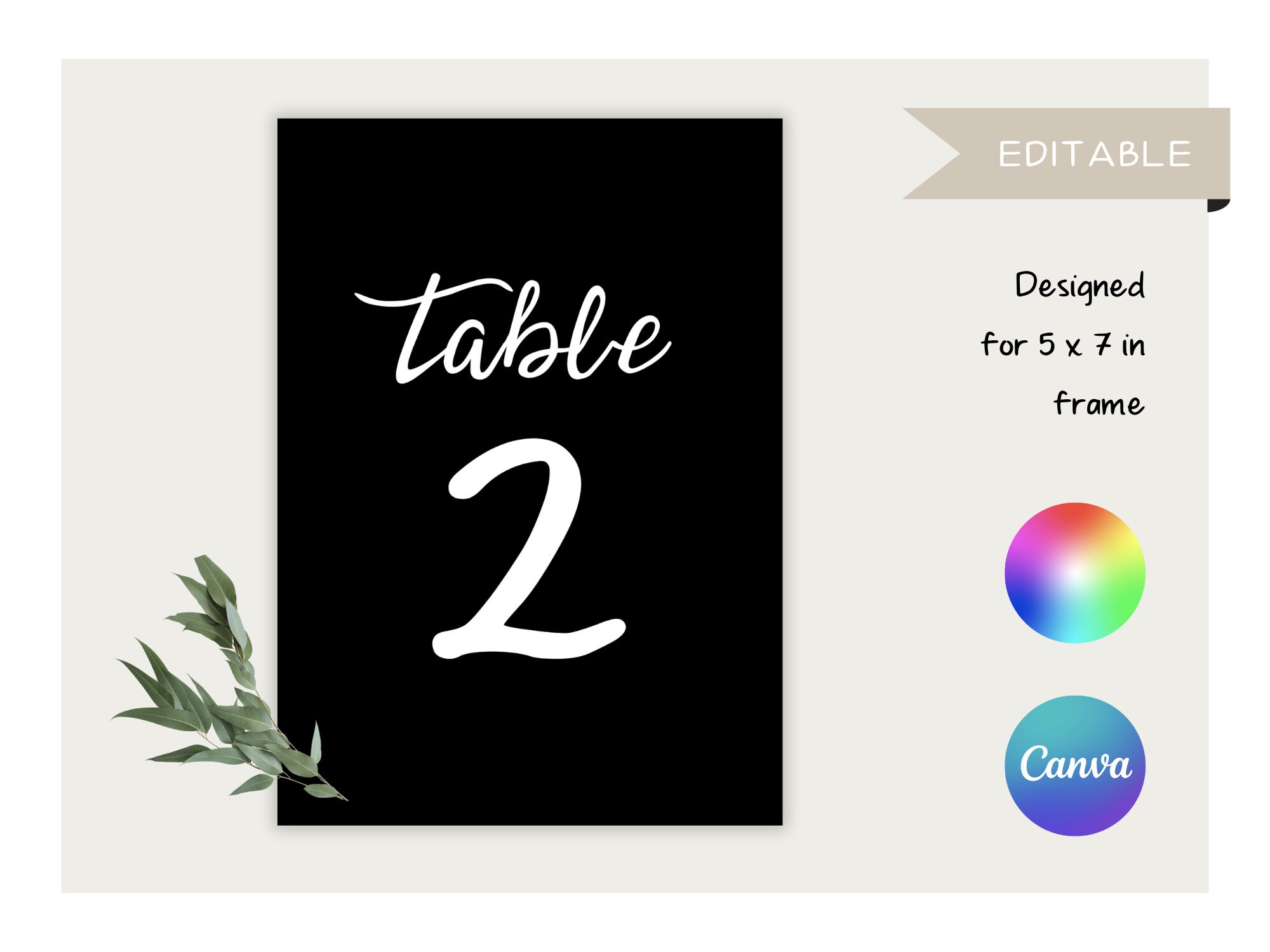 Black Table Number Sign, Modern Wedding Table Number Sign, Printable ...