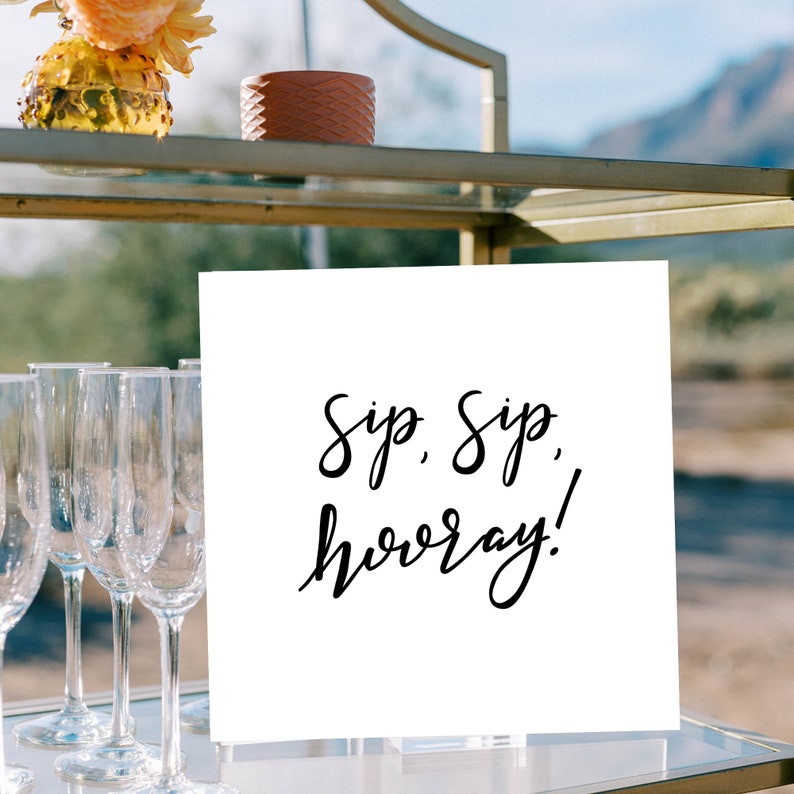 Modern Wedding Bar Sign, Printable Sip Sip Hooray Sign, Wedding Sign ...