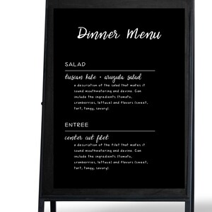 Large Dinner Menu Sign, Minimalist Menu Sign, Wedding Reception Sign ...
