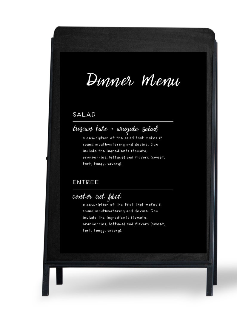 Large Dinner Menu Sign, Minimalist Menu Sign, Wedding Reception Sign ...
