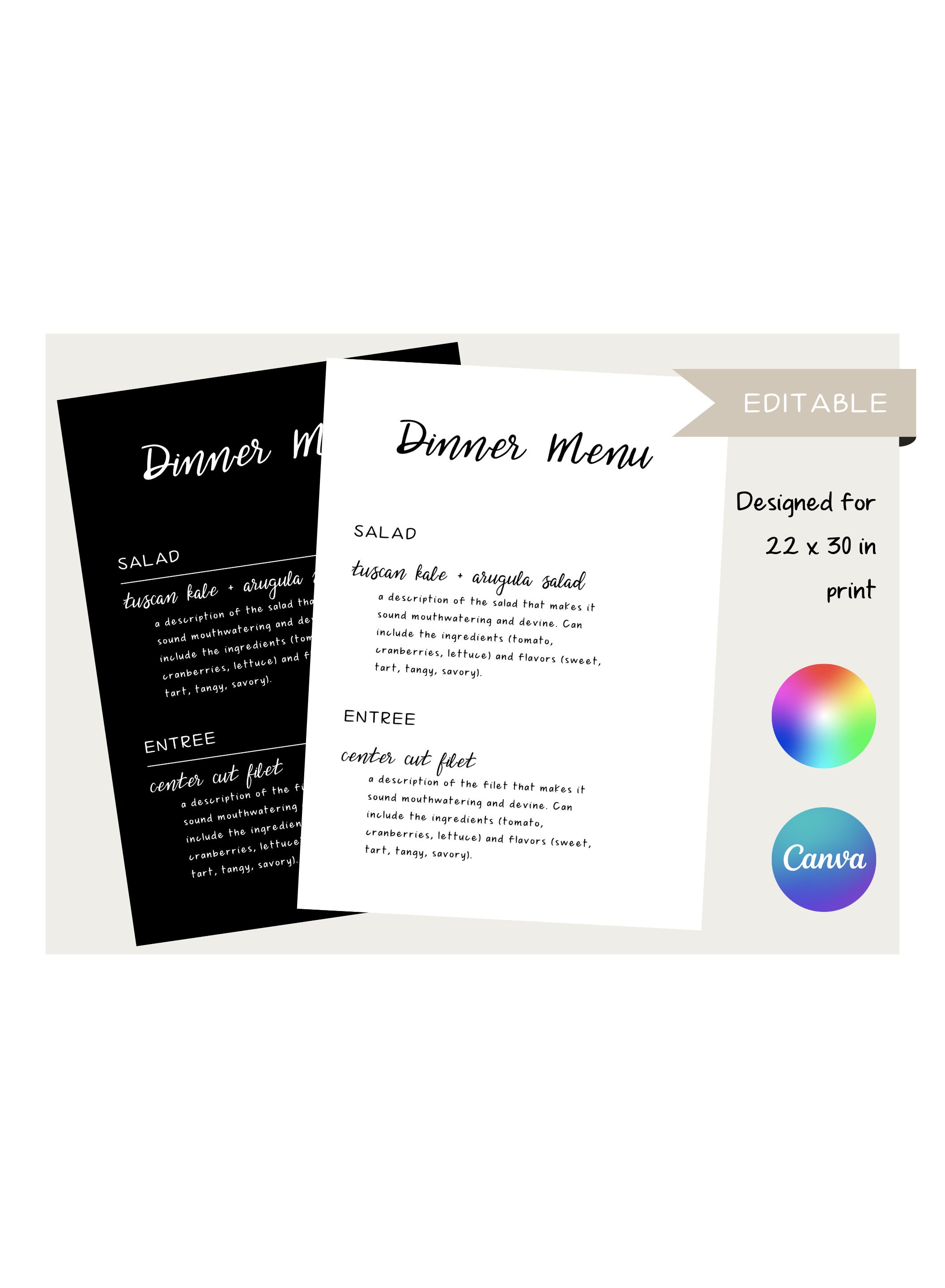 Large Dinner Menu Sign, Minimalist Menu Sign, Wedding Reception Sign ...
